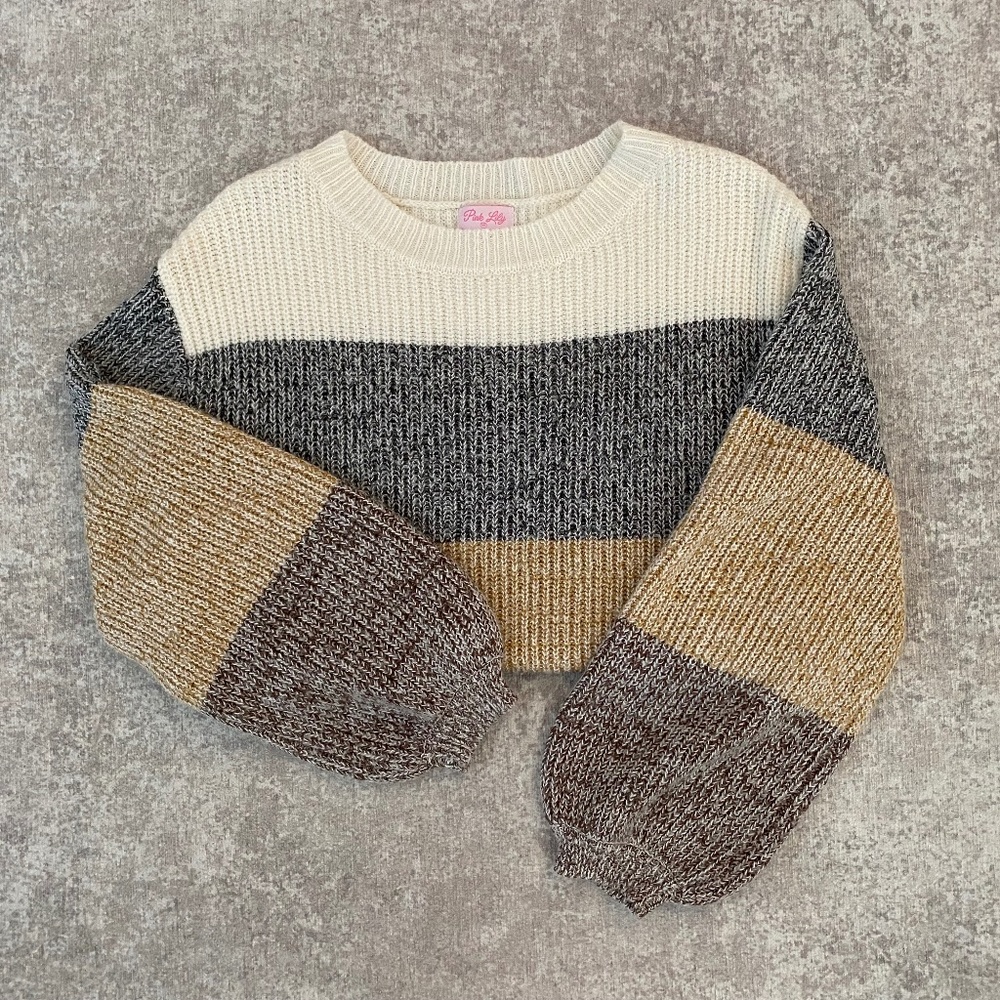 Pink Lily Neutral Colorblock Oversized Sweater (Xs) - Gem
